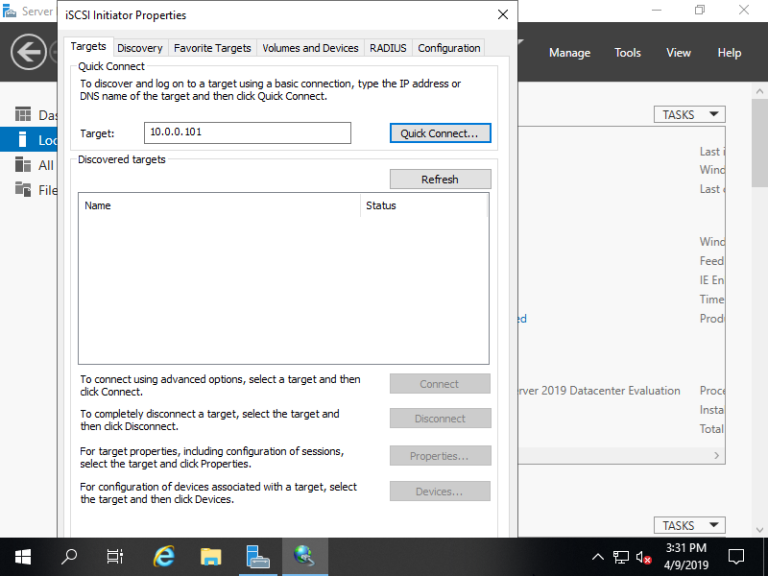 Cấu hình iSCSI Initiator trên windows server 2019 | Hotline: 0972710812